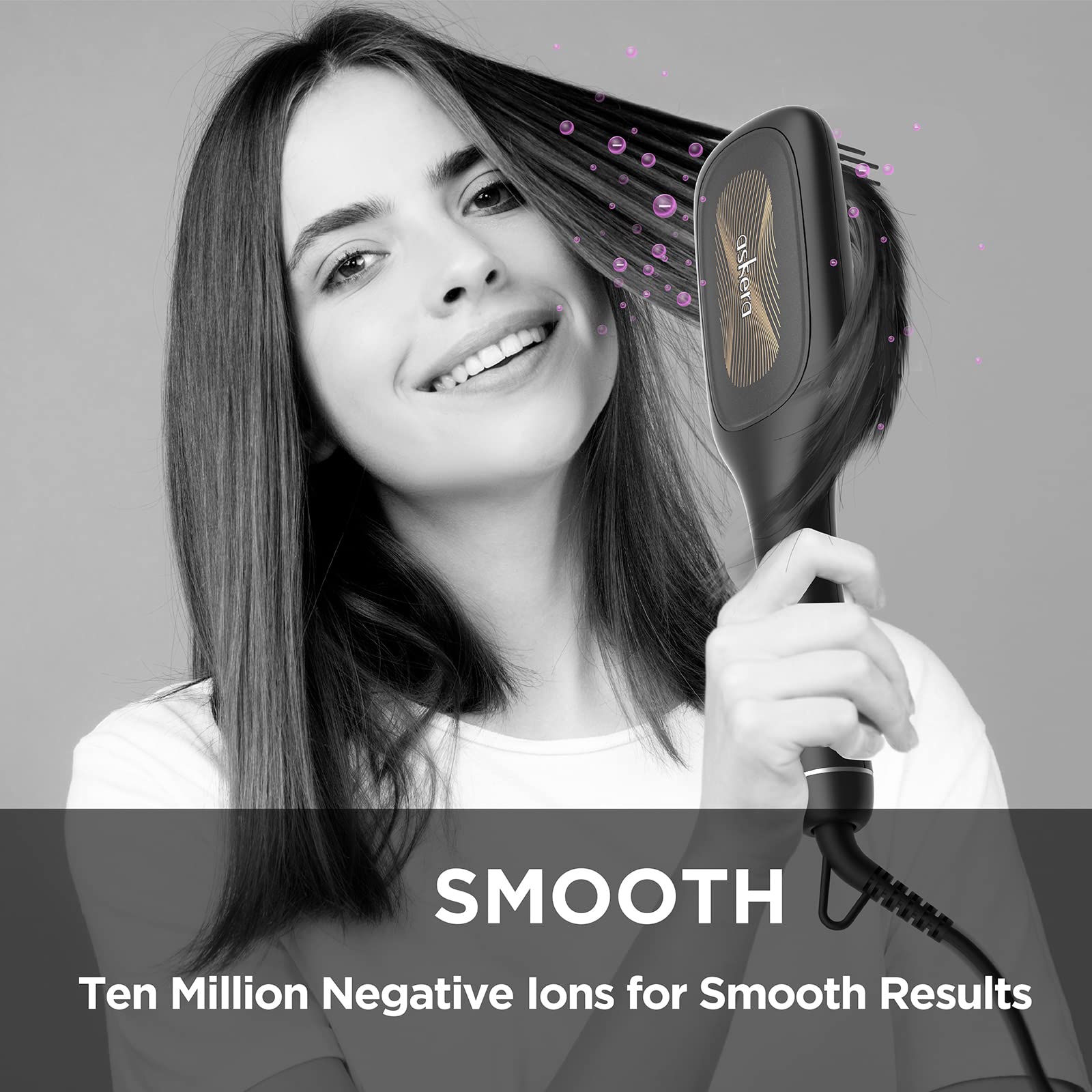 Hair Straightener Brush, Askera Negative Ion Ceramic Straightening Brush with 14 Temp Settings, Anti-Scald Feature & Temperature Lock & Auto-Off Function, Elecric Hot Comb for Women (black)
