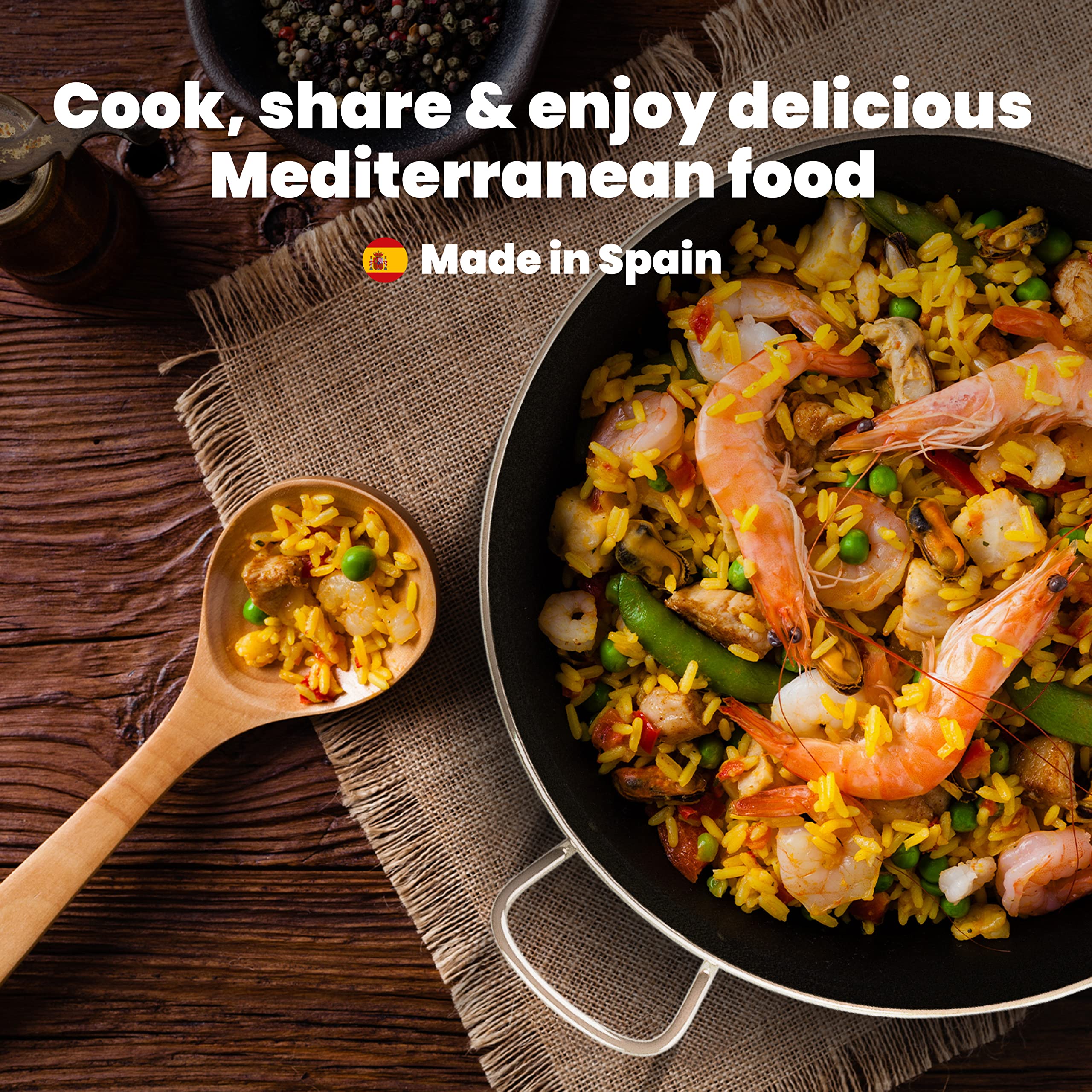Machika Stainless Steel Pan with Non-Sticking Surface | Cooking Pan | Large Skillet Perfect for Preparing Mediterranean Food | Sandwich Bottom | 3 Servings | 11 inches |