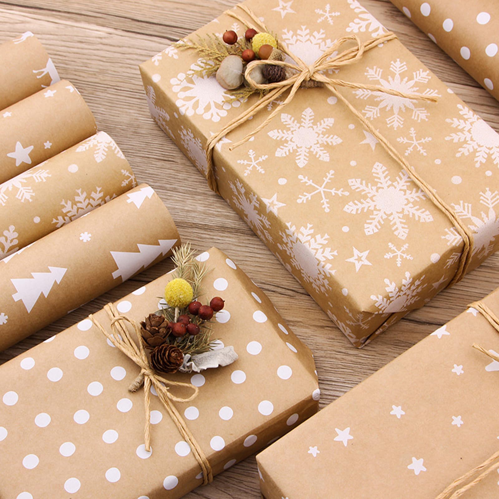 STEZHOU Wrapping Paper Set,5 Sheets Kraft Brown Recycled Gift Wrapping Paper,16.75 x 39.75 inches per sheet,Birthday,Wedding,Valentine's Day, Christmas,Baby Showe,Winter Solstice