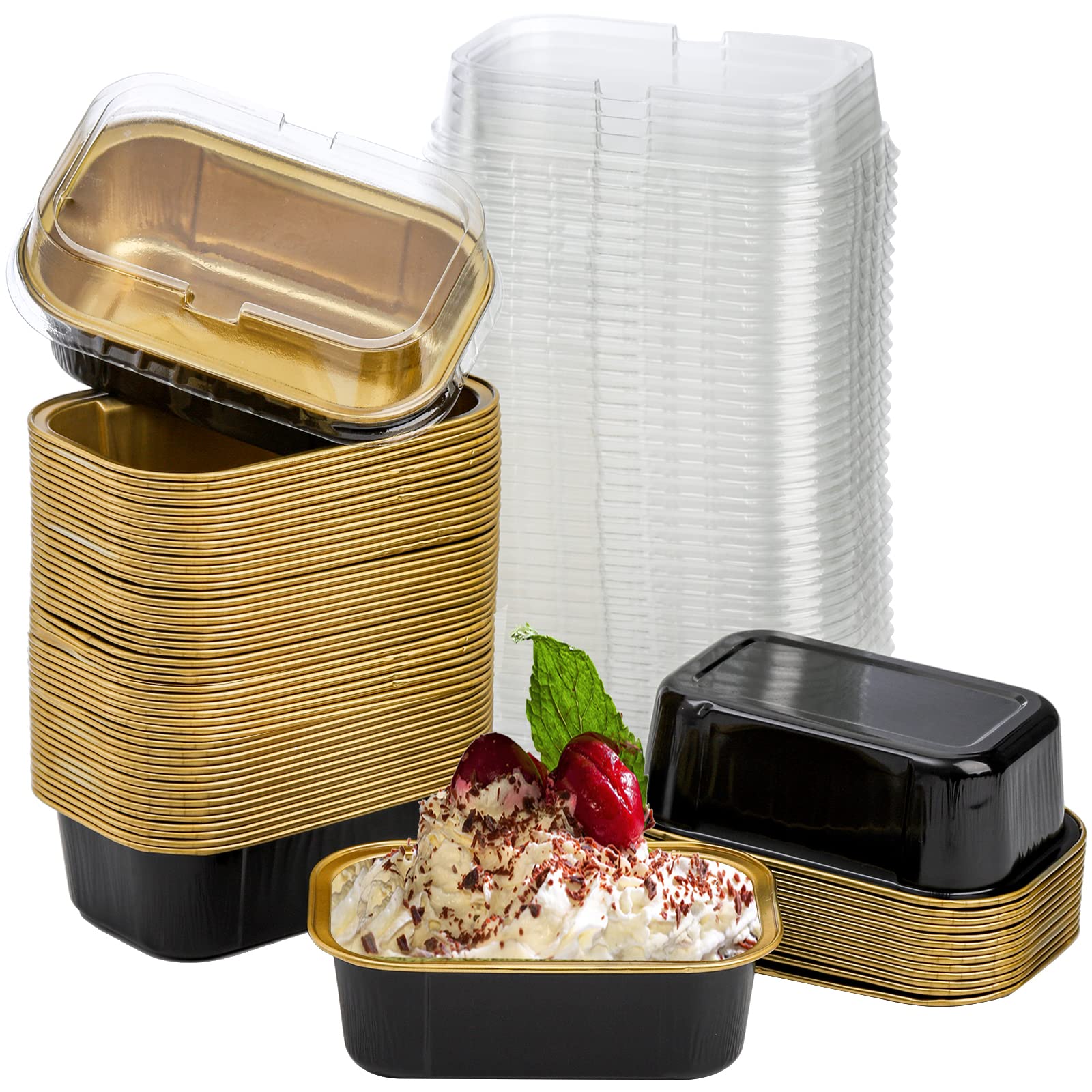 Lyellfe 60 Pack Aluminum Foil Baking Cups, 5 Oz Disposable Ramekins with Lids, Aluminum Foil Muffin Cups, Perfect for Cupcake, Souffle, Individual Cheesecake