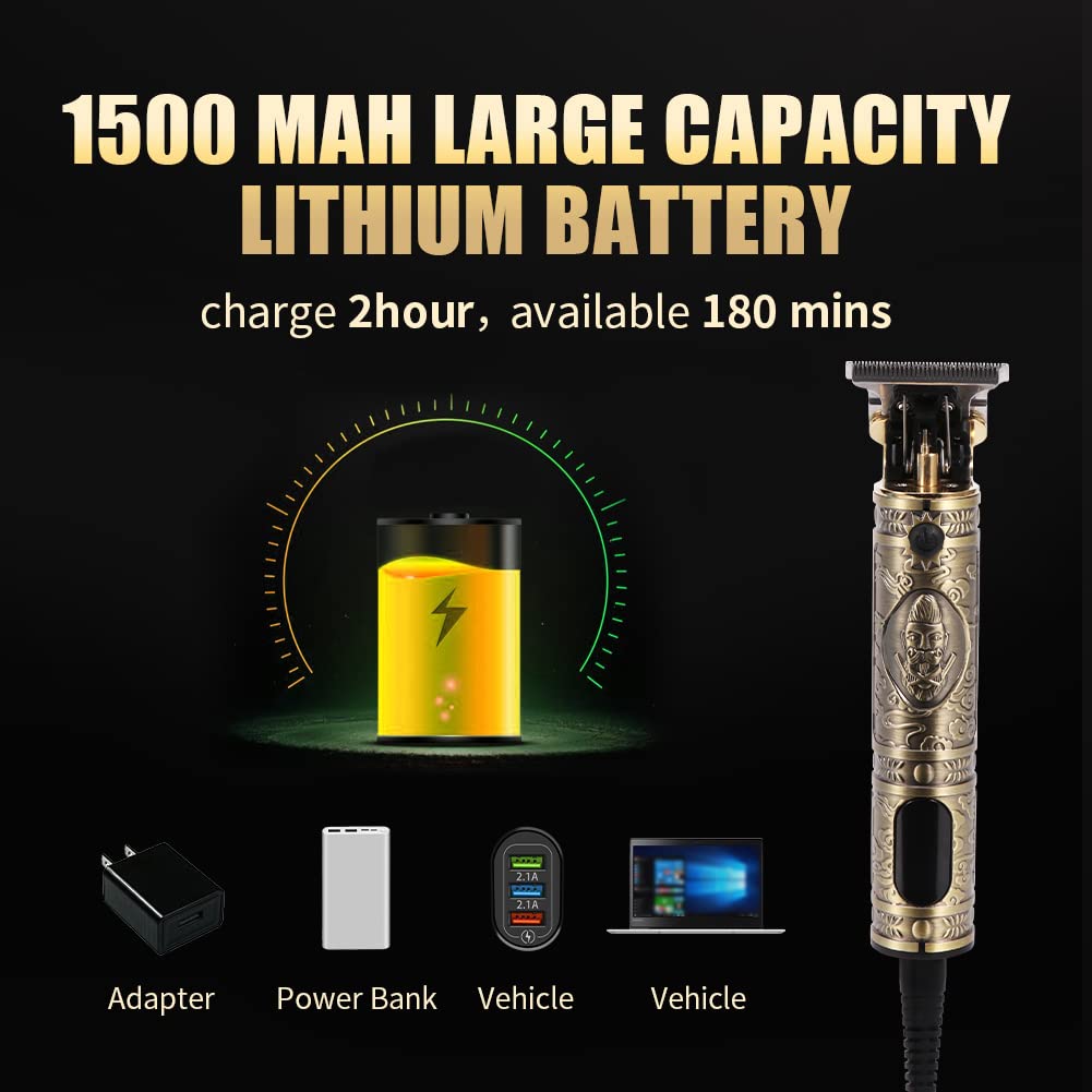 Professional Recharge Hair Trimmer Kit for Man,LCD Display Cordless Body Hair Clipper,Electric T Blade Zero Gapper Beard Shaver with Guide Comb and Smock(Bronze)