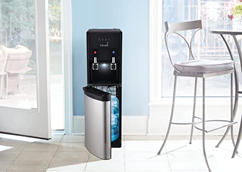 Primo Bottom-Loading Water Dispenser - 2 Temp (Hot-Cold) Water Cooler Water Dispenser for 5 Gallon Bottle w/Child-Resistant Safety Feature, Black and Stainless Steel