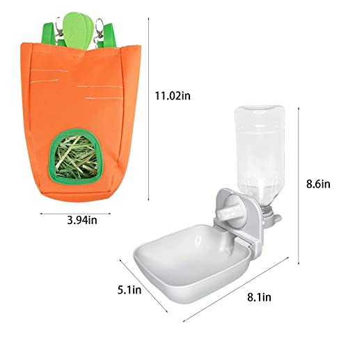 Rabbit Hay Feeder Bag Guinea Pig Food Fabric Bag Hanging Feeding Sack Storage Hay Dispenser with Pet Water Bowl for Rabbit Guinea Pig Chinchilla Hamster