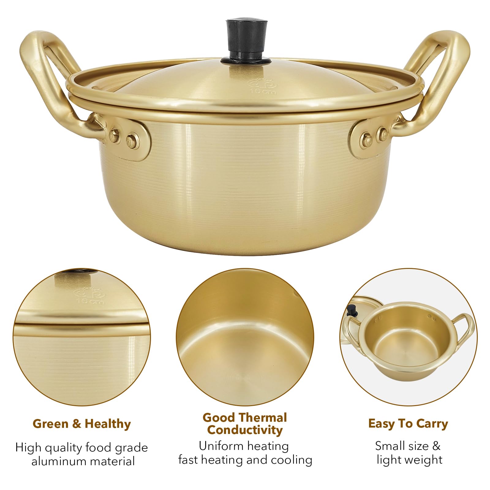 SSHAN Korean Ramen Pot with Lid - Light Weight Ramen Cooker Pot, Korean Cookware Noodle Pot Fast Heating for Kitchen Cookware, Easy Light Stockpot Soup Pot, Healthy, Sturdy, & Dishwasher Safe (16cm)