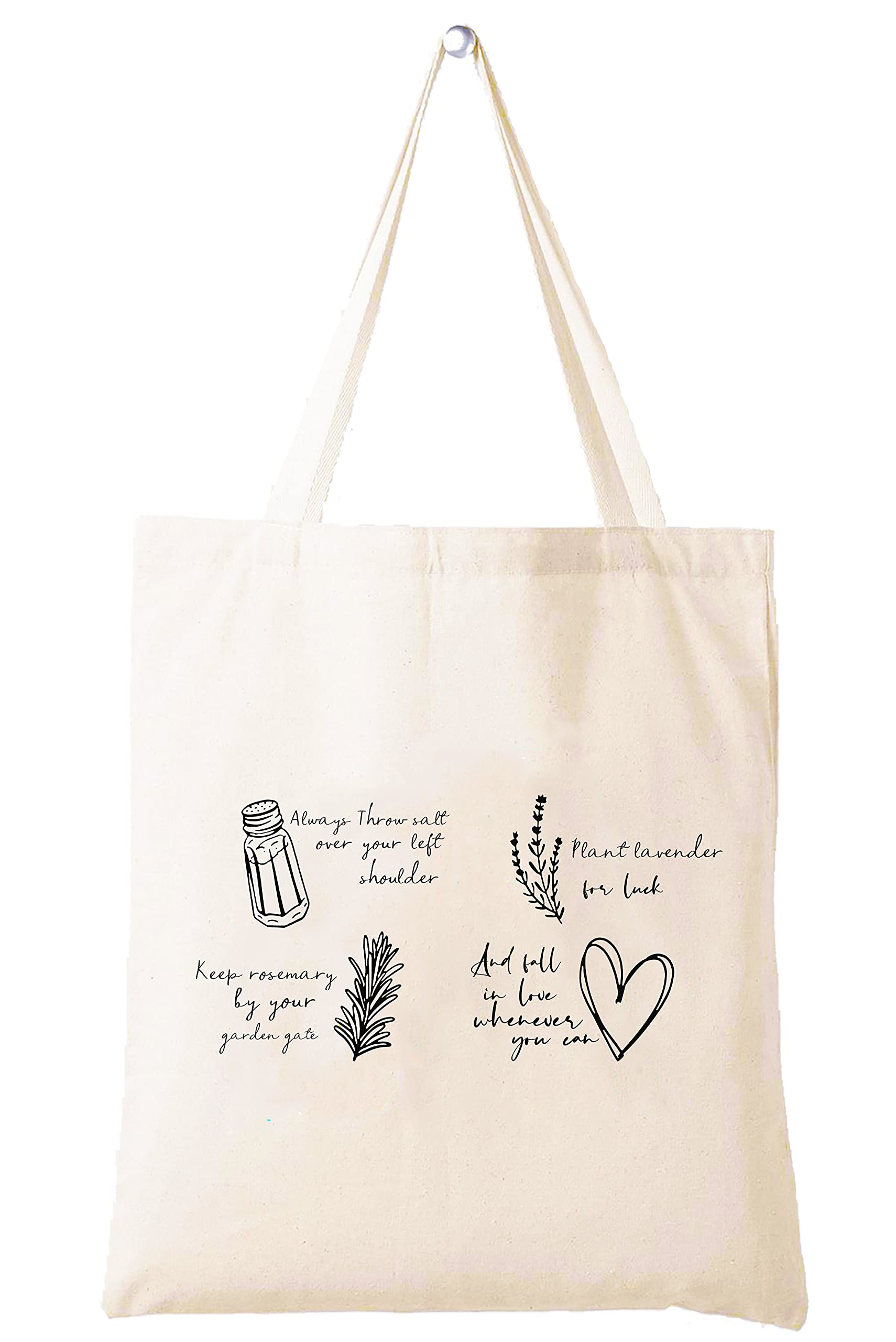 LIBIHUA Practical Magic Quote-Salt Rosemary Lavender Love-and Fall in Love Whenever You Can-Inspirational Gift for Women Sister Daughter Best Friend Cousin Coworker-Shoulder Bag Shopping Bag Tote Bag