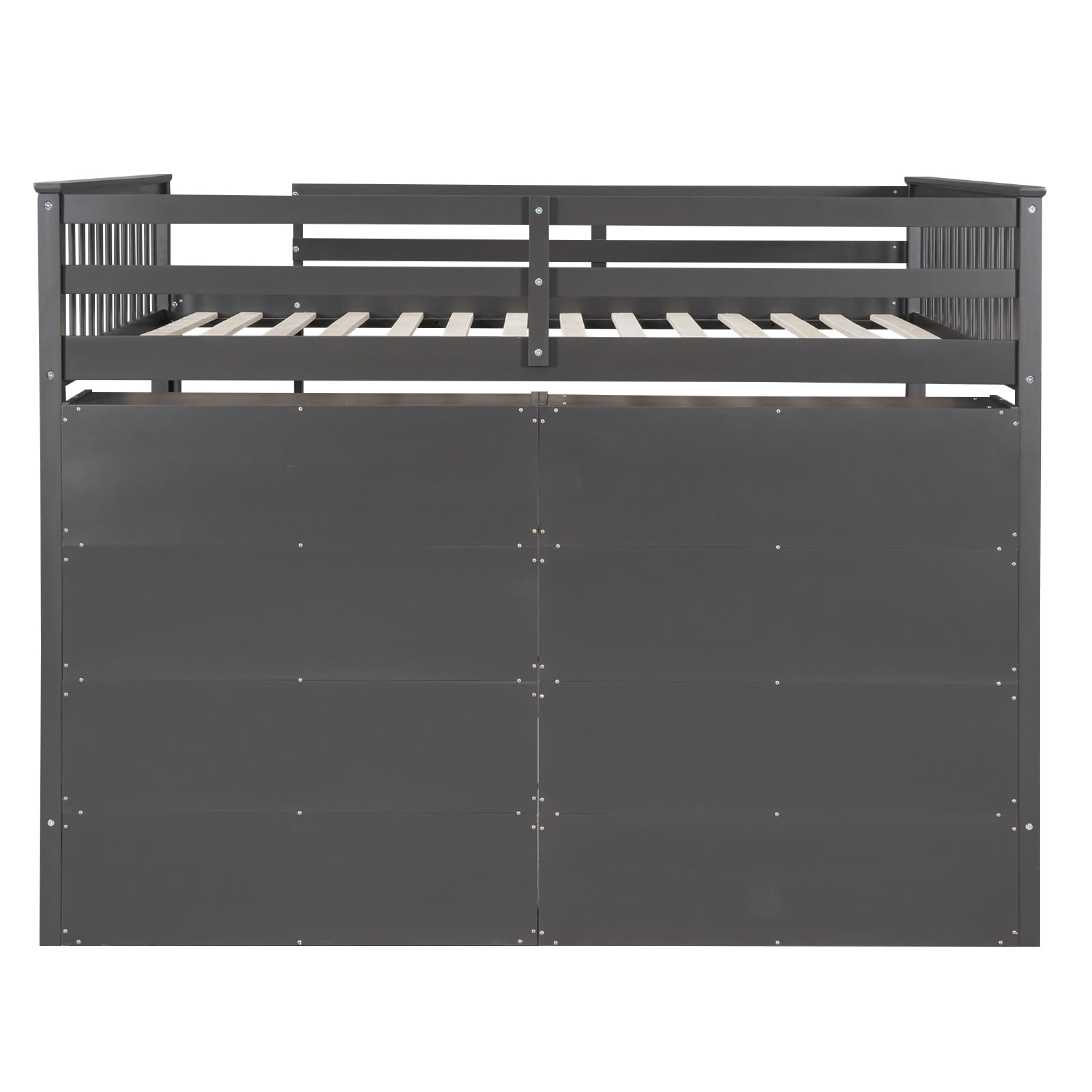 SOFTSEA Full Size Loft Bed with Storage, Solid Wood Loft Bed with Open Storage Shelves, Multi-Functional Loft Bed Frame with Ladder for Kids Boys Girls Teens, Gray