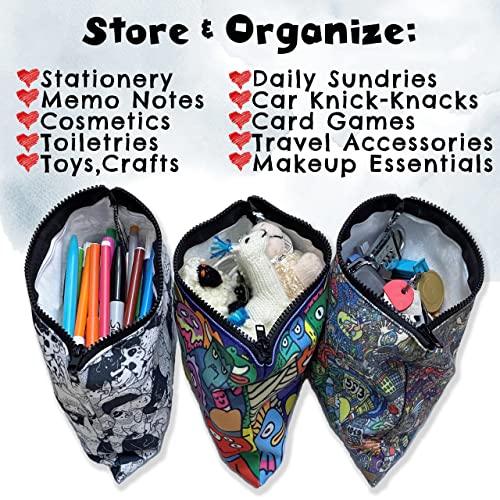 ODDS N TOTES Pencil Pouch, Makeup Bag, Small Toiletry Bag for Women, Men, Canvas Zipper Pouch (Graffiti)