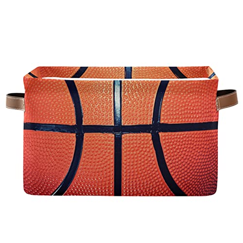 Sport Basketball Storage Bin Canvas Toys Storage Basket Bin Large Storage Cube Box Collapsible with Handles for Home Office Bedroom Closet Shelves,2 pcs