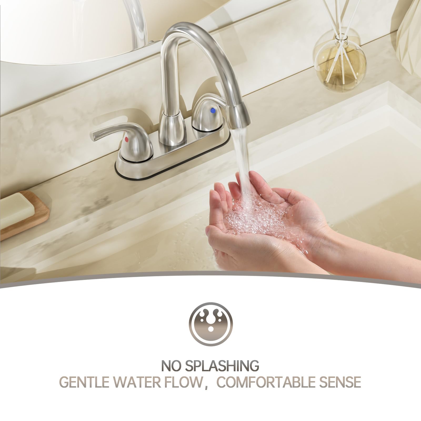 Phiestina Pull Down Sprayer Chrome 4 Inch Bathroom Faucet,3 Hole Centerset Pull Out Bathroom Sink Faucet,with 360 Swivel Spout,Metal Pop-Up Drain and Water Supply Lines,BF04007-B11-C