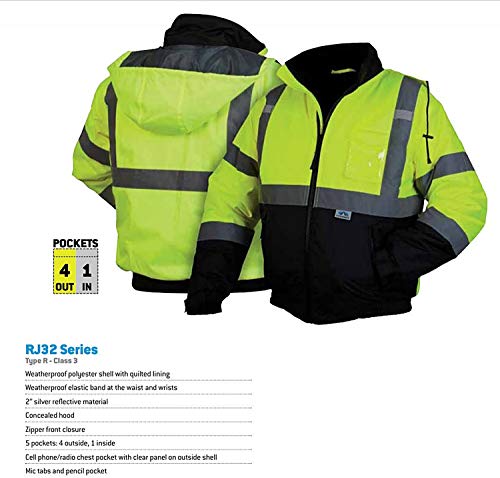 Pyramex RJ31 Series Class 3 Fleece Bomber Safety Jacket, Lime, X-Large