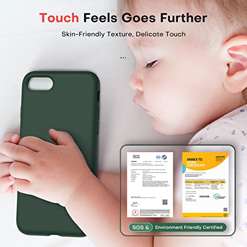 TOCOL 3 in 1 for iPhone SE Case 2020/2022, iPhone 8/7 Case, with 2 Pack Screen Protector, Slim Liquid Silicone Shockproof Phone Case 4.7 Inch, [Anti-Scratch] [Drop Protection], Alpine Green