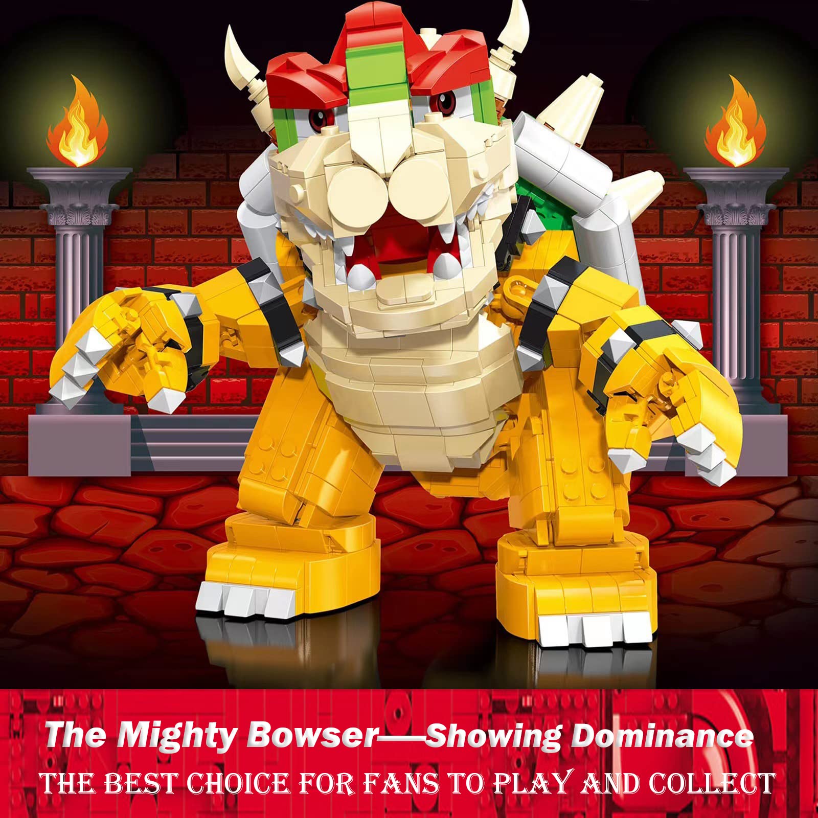 MOCREAR Super The Mighty Bowser Building Toy Set,Collectible Gift for Adult Fans (1342Pieces),3D Creative Bricks Stacking Blocks, Mighty Bowser Stacking Blocks Collectible Gift (Bowser)