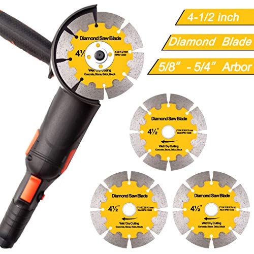 NYTiger 3 Pack 4-1/2 inch Diamond Saw Blades 4.5" Angle Grinder Disc Wet Dry Segmented Cutting Wheel with 4/5-5/8 inch Arbor for Concrete Stone Brick Block Masonry