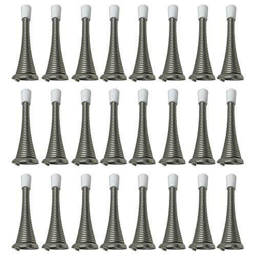 Litepak Spring Door Stop 3" Premium Heavy Duty Stopper Steel w/Plastic Bumper (Satin Nickel, 24 Pack)