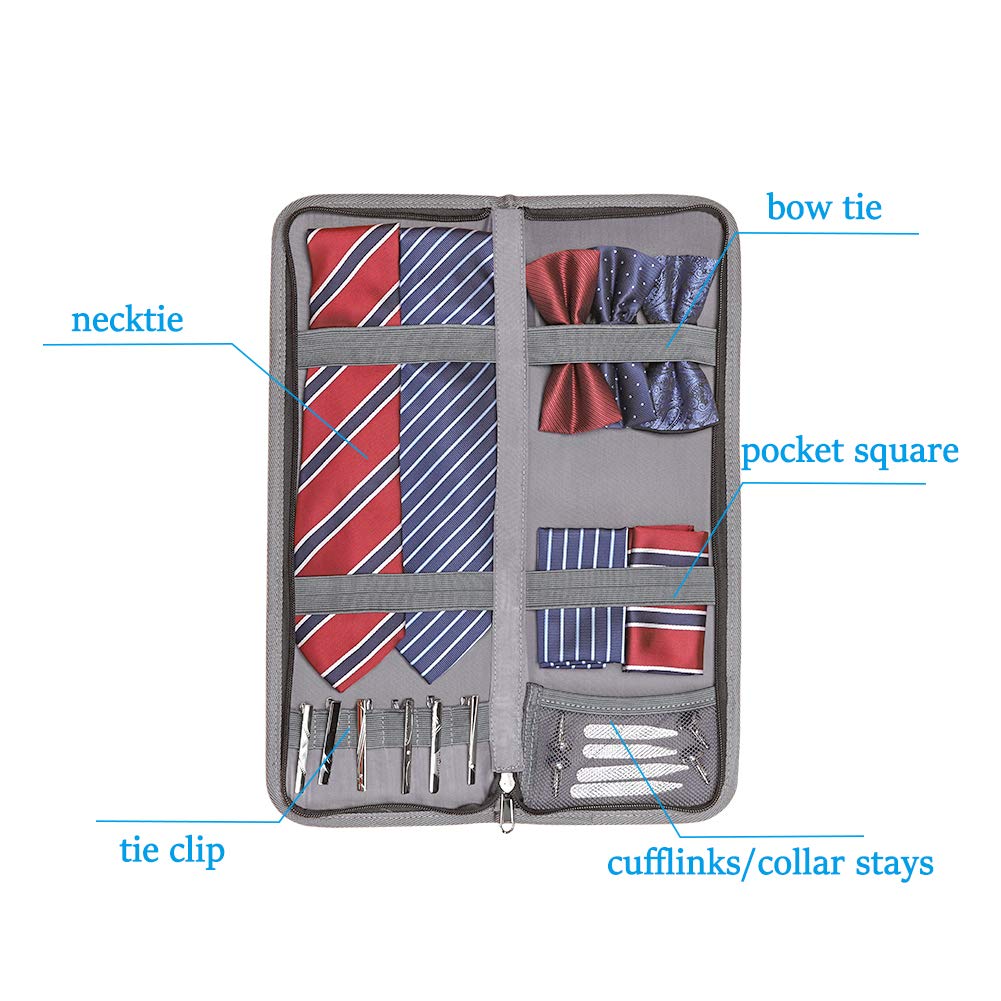 Modoker Mens Gift Tie Case for Travel Necktie Carrier Organizer Bag Storage Cufflinks and Suit Accessories, Black