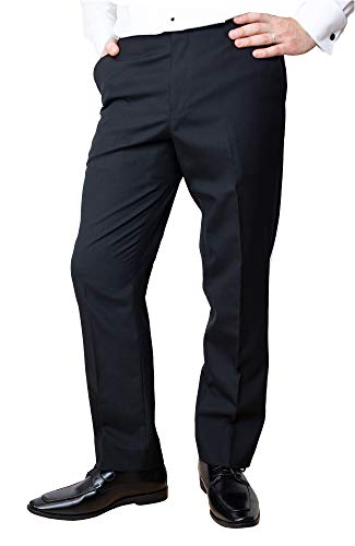 Sir Gregory Men's Fitted Flat Front Tuxedo Pants Formal Satin Stripe Trousers with Adjustable Waistband Size 39-41 Waist x 32 Length Black