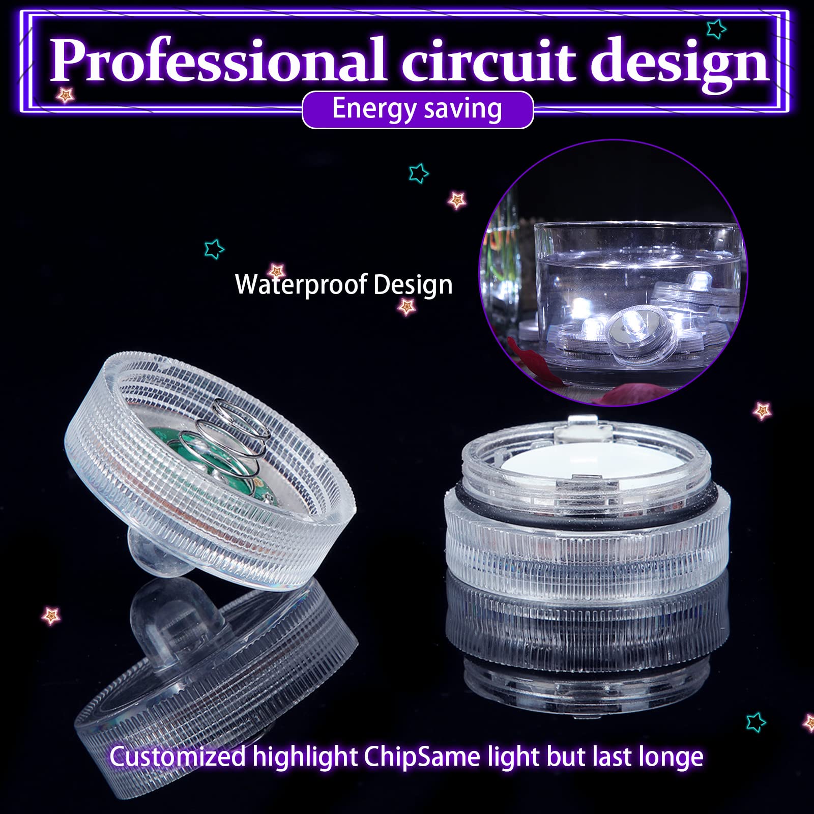 Mudder 36 Pieces Submersible LED Lights Waterproof Battery Operated Flameless LED Floral Tea Light for Party Wedding (White Light)