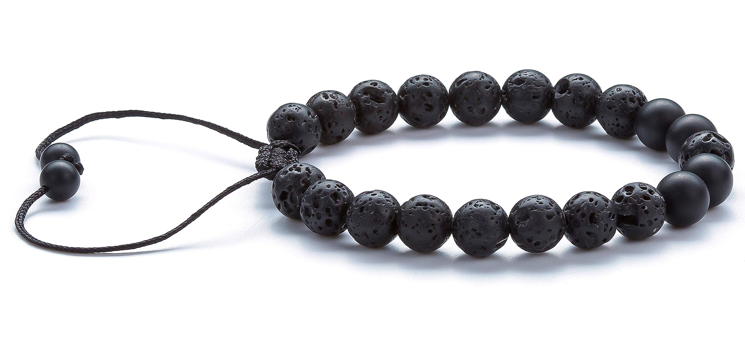 Hamoery Men Women 8mm Lava Rock Aromatherapy Anxiety Essential Oil Diffuser Bracelet Adjustable Natural Stone Yoga meditation relaxation Beads Bracelet Bangle(Matte Black Agate)