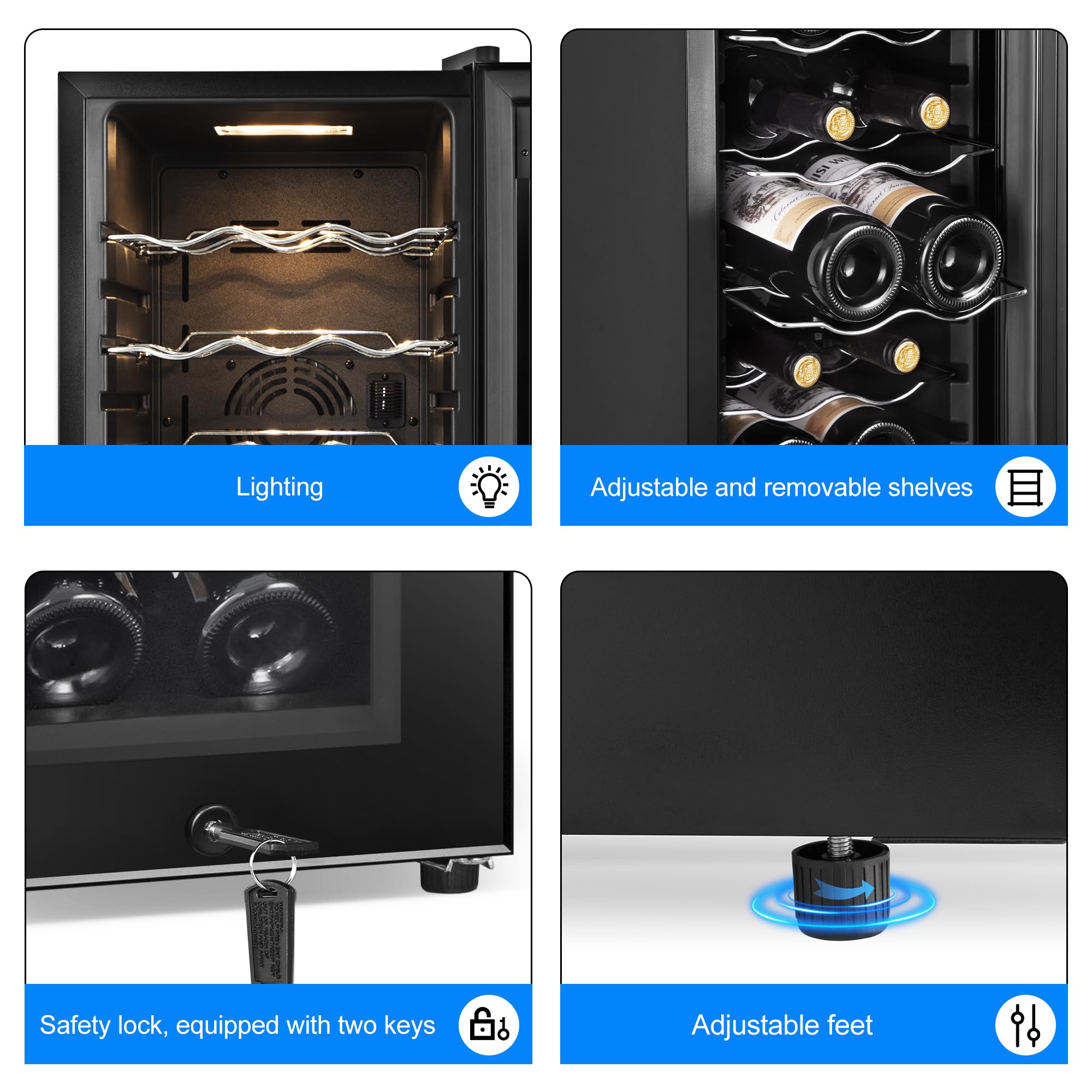 turephe Beverage Refrigerator Mini 12 Bottles Drink Fridge with Temperature Control Safety Lock
