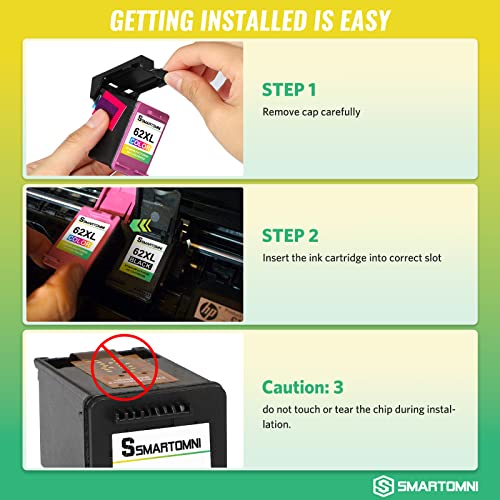 S SMARTOMNI 62XL Black Ink Cartridge Replacement for HP 62 62XL Ink Cartridges Combo Pack Black for HP OfficeJet 5740 5745 5746 8040 200 250 HP Envy 5545 5660 5665 7640 (2 Pack, Black)