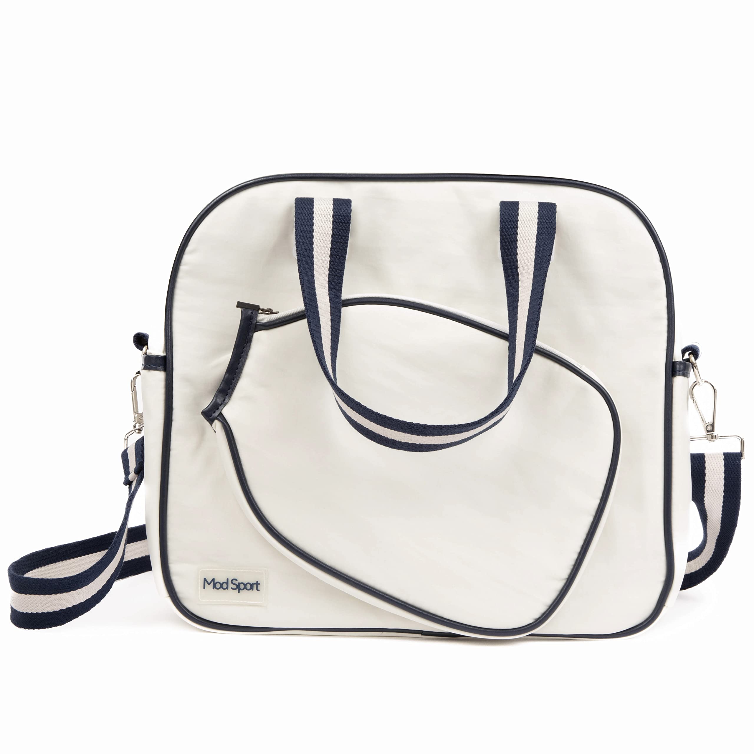 Mod Sport Pickleball Bag Premium Pickleball Tote Bag with Racket Case, Water Bottle Holder, Shoulder Strap (White)