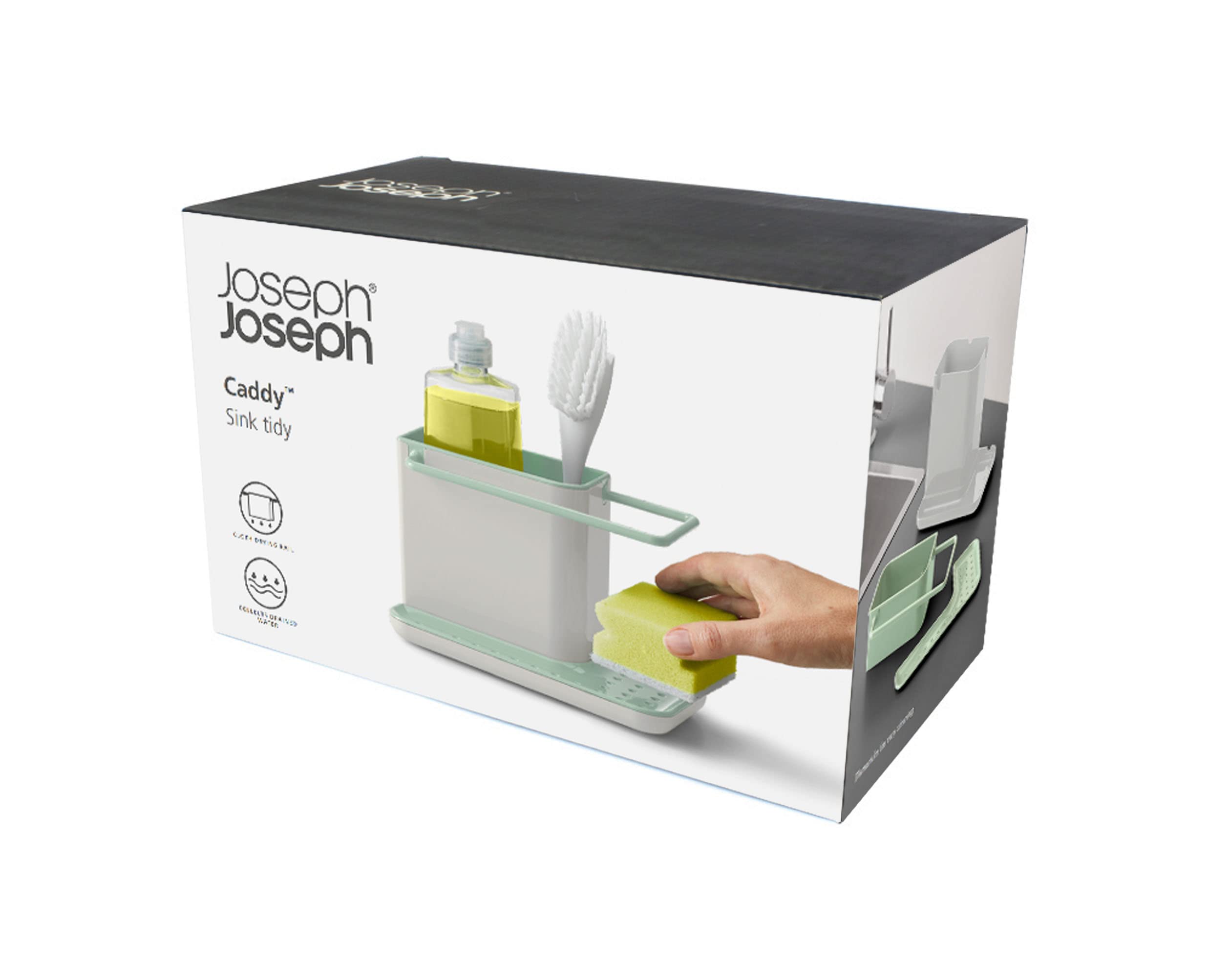 Joseph Joseph Kitchen Sink Caddy Organizer, Sponge Holder, Brush Holder, Dish Cloth Hanger - Light Stone/Sage