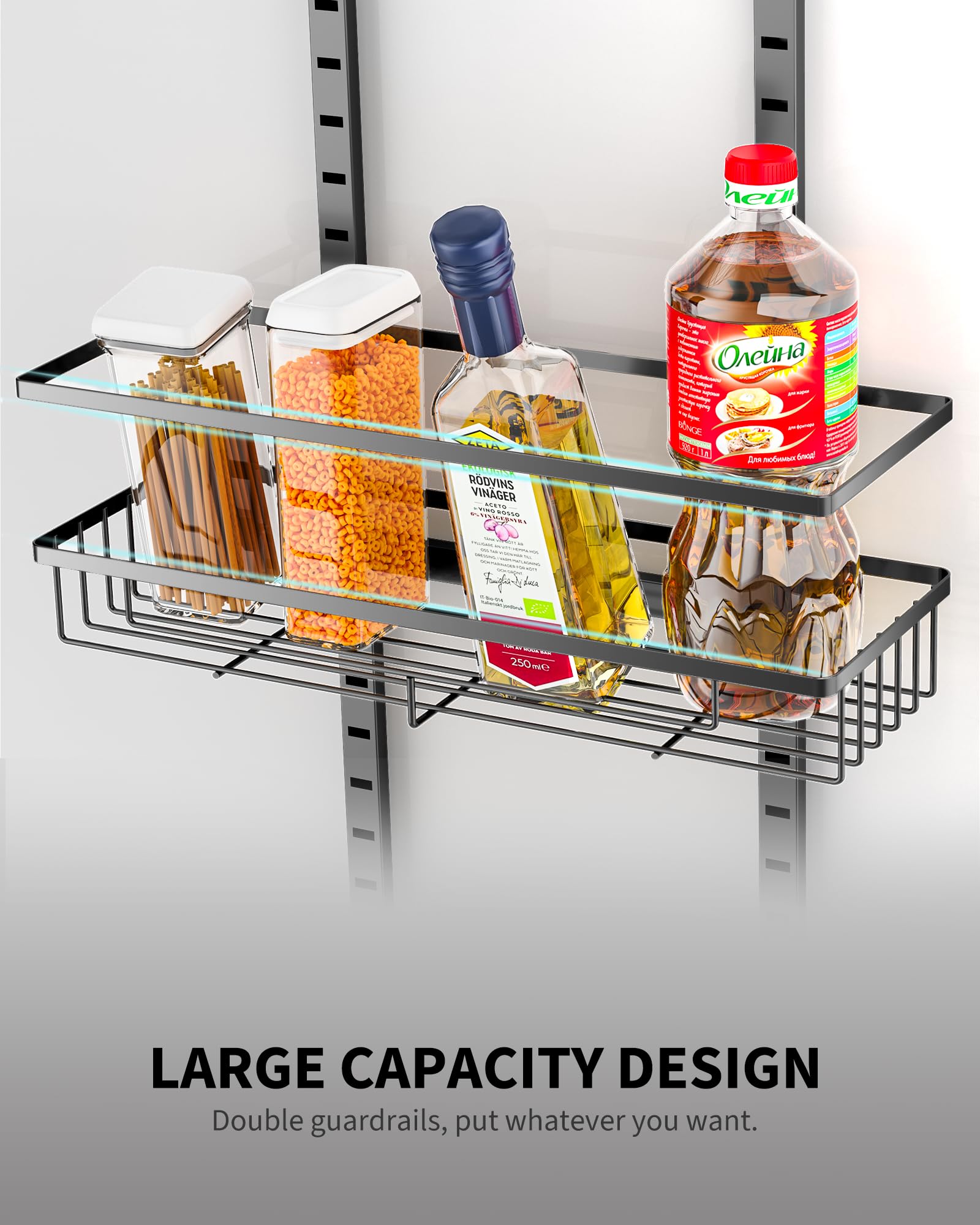 Moforoco 6-Tier Over the Door Pantry Organizer, Kitchen Gadgets Pantry Organization and Storage, Black Hanging Basket Cabinet Door Spice Seasoning Rack Shelves, Home Laundry Bathroom Essentials