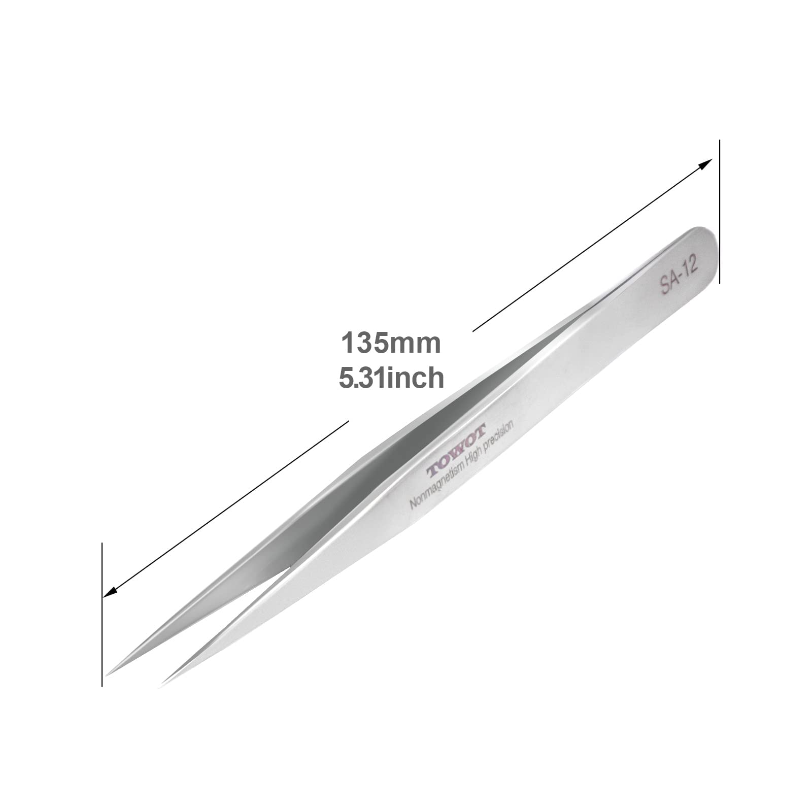 Precision Tweezers, Stainless Steel Pointed Tweezers for Craft, Electronics, Soldering, Medical and Experimental Work, Jewelry-Making, Industrial Tweezers, by TOWOT