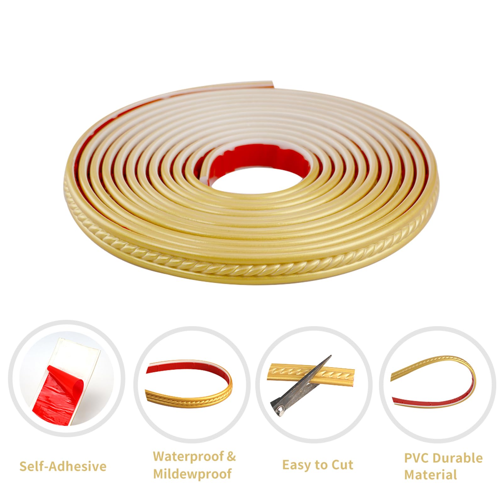 Revamp Home Decor with Self-Adhesive Flexible Wall Molding & Trim 16.5Feet x 0.8 inch - Peel and Stick Border Strips with 3D Embossed, Ideal for Bathroom Borders, Mirror Frames and More (Gold - C)