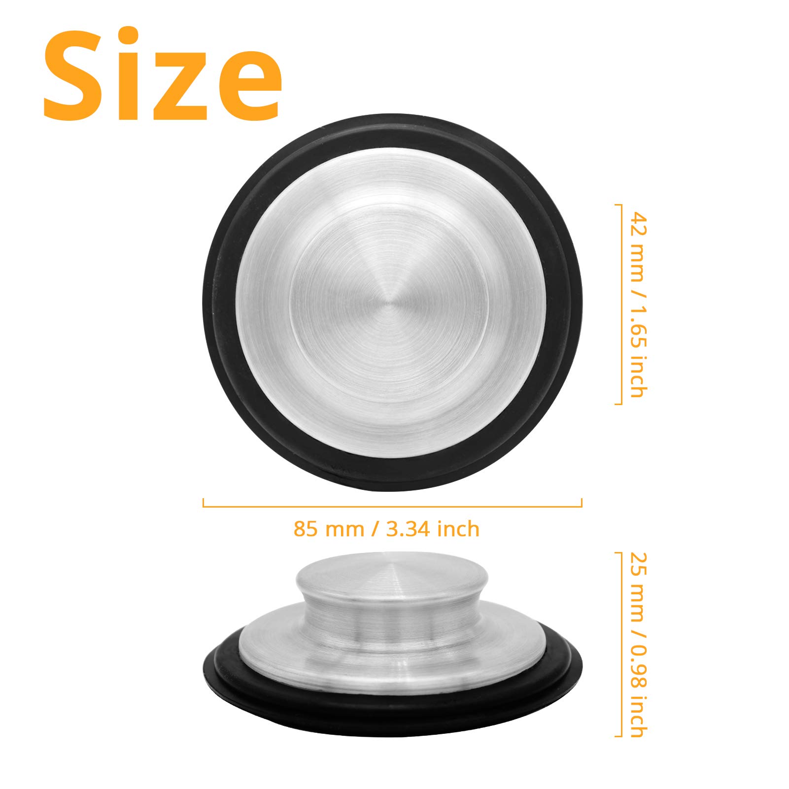 MJIYA Sink Stopper, 3.35 Inch Universal Kitchen Sink Stopper Garbage Disposal Drain Stopper Brushed Stainless Steel Rubber STP-SS, for Insinkerator, Kitchenaid, Waste King, Kohler and More (Silver-A)