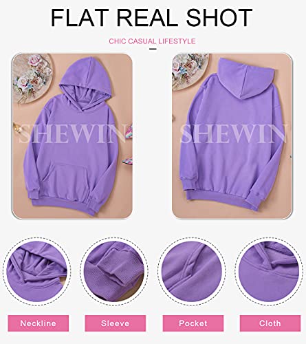 SHEWIN Womens Sweatshirt Long Sleeve Fleece Hoodies Pullover Tops Lightweight 2023 Fall Fashion Oversized Sweatshirts for Women Loose fit,US 8-10(M),Purple