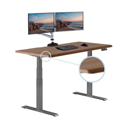 Vari ComfortEdge Electric Height Adjustable Standing Desk - 60x30 Varidesk Sit-Stand Desk for Home Office, Sloped Ergonomic Front Edge, Stable T-Style Legs, Easy Assembly - Walnut - 2 Packages