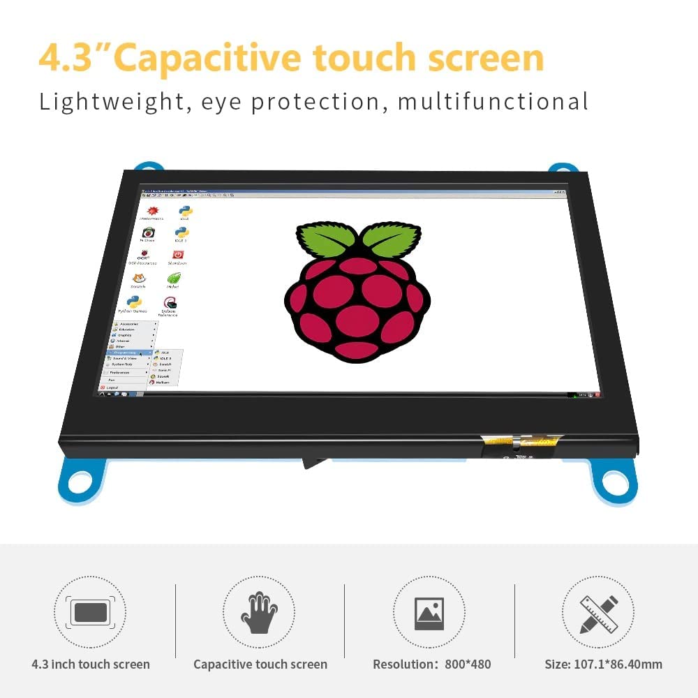 SEALTY 4.3 inch LCD Display with Capacitive Touch Screen with 800x480 Pixel Resolution for Raspberry Pi 4, Pi 3 B+, Pi Zero, DIY, IOT, Windows, PC, Mac, Linux