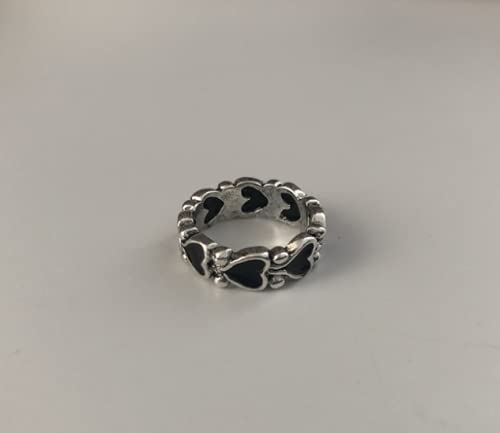 Gothic Vintage Ring Set Black Heart Stackable Statement Retro Punk Open Knuckle Finger Ring for Women Girls -Style 1