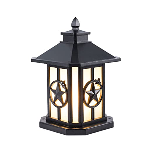 RCIDOS Outdoor Table Lamp Waterproof Pillar Head Light with Glass Post Lights Fixture Fence Outdoor Column Lamp Vintage Exterior Post Lantern with Pier Mount for Patio Garden Pathway Backyard