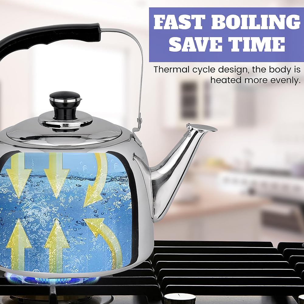 TtAk HOUSEWARE Tea Kettle Stovetop Movable Handle | Stainless Steel Stovetop Loud Whistling Fast Boiling Tea Kettle Cool Grip Bakelite Handle | Food Grade Tea Pot Thin Fast Heating Base (5 Liter)