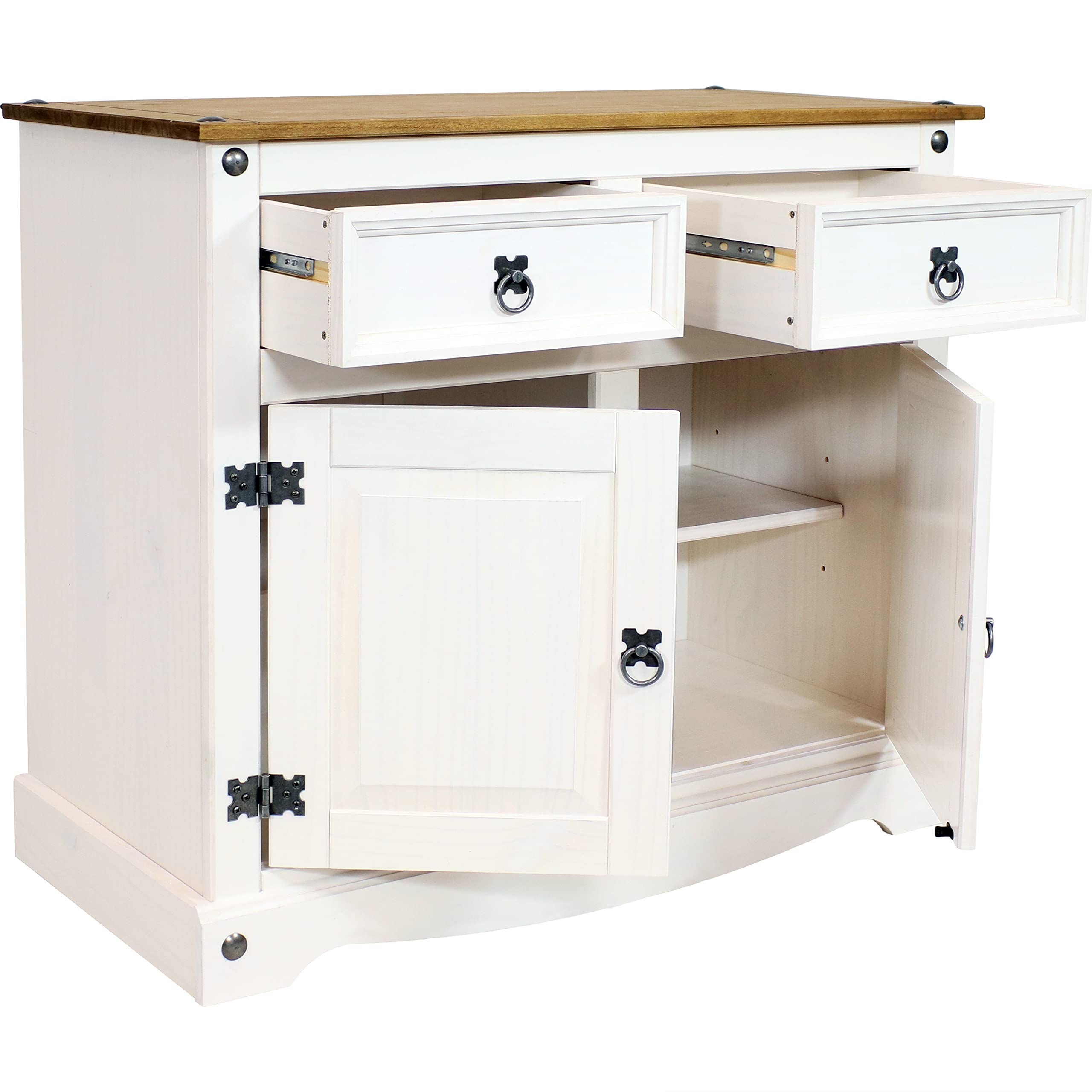 Sunnydaze 31.5-Inch H Kitchen Sideboard Cabinet with 2 Drawers and 2 Doors - Solid Pine Construction with White Finish