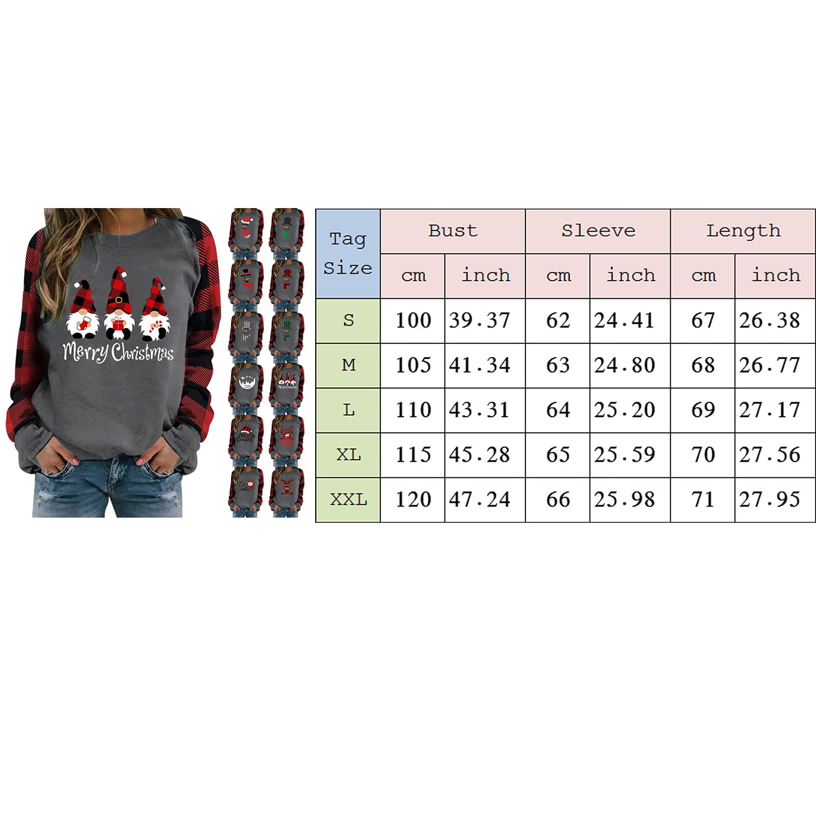 Pullovers For Women Casual Christmas Print Pullover Oversized Long Sleeve Tees Fashion Casual Hoodie Tops Baseball T-Shirt Red