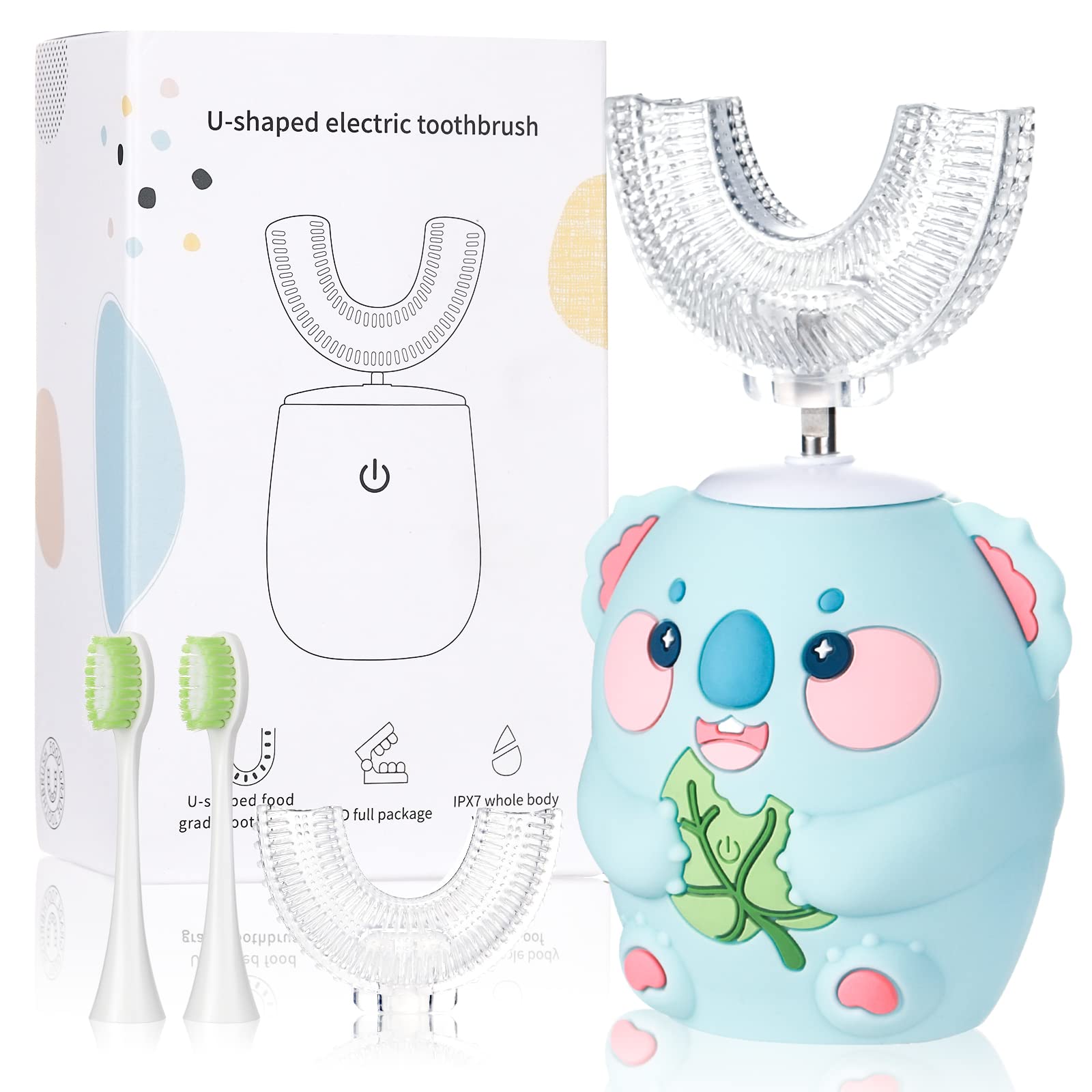 PIEARA U Shaped, Kids electric toothbrush for Kids Age 2+,Kids with IPX7 Waterproof, 6 Cleaning Modes (Blue)