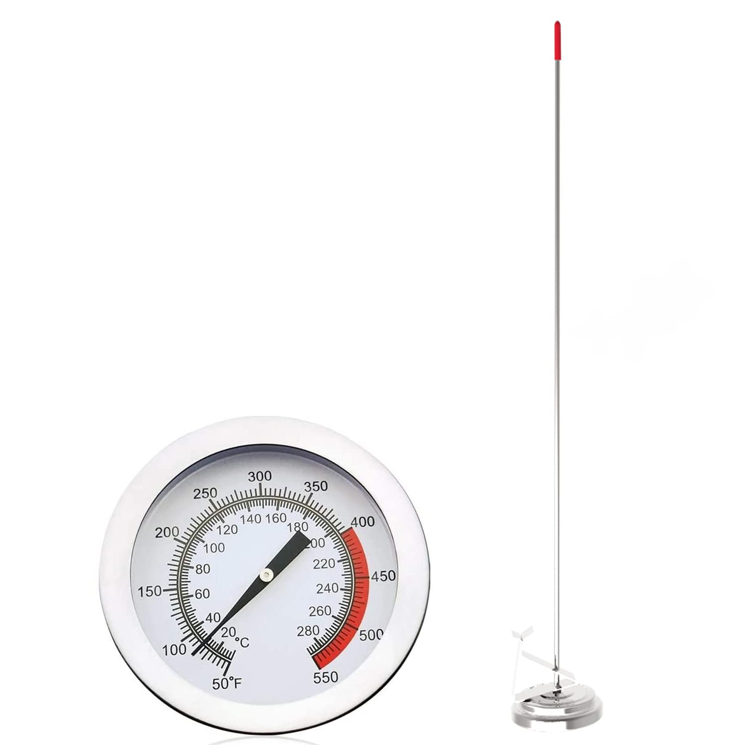 Lightbeam 16" Long Stem Deep Fry Thermometer with Clamp (2 Pack), Instant Read 2" Dial Meat BBQ Thermometer for Deep Fry, Grill, Turkey, Candy, Coffee etc