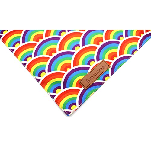 Realeaf Pride Dog Bandanas 2 Pack, LGBT LGBT+ Rainbow Scarves Bibs for Dogs, Premium Durable Fabric, Triangle Reversible Bandana for Small Medium Large and Extra Large Dogs Pets (Pride Day, X-Large)