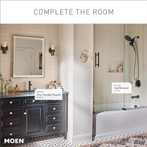 Moen 82618BL Meena Black Single-handle Modern Shower Faucet with Handshower and Tub Spout, 4 Spray Functions, Pressure Balancing, Adjustable Temperature, Durable