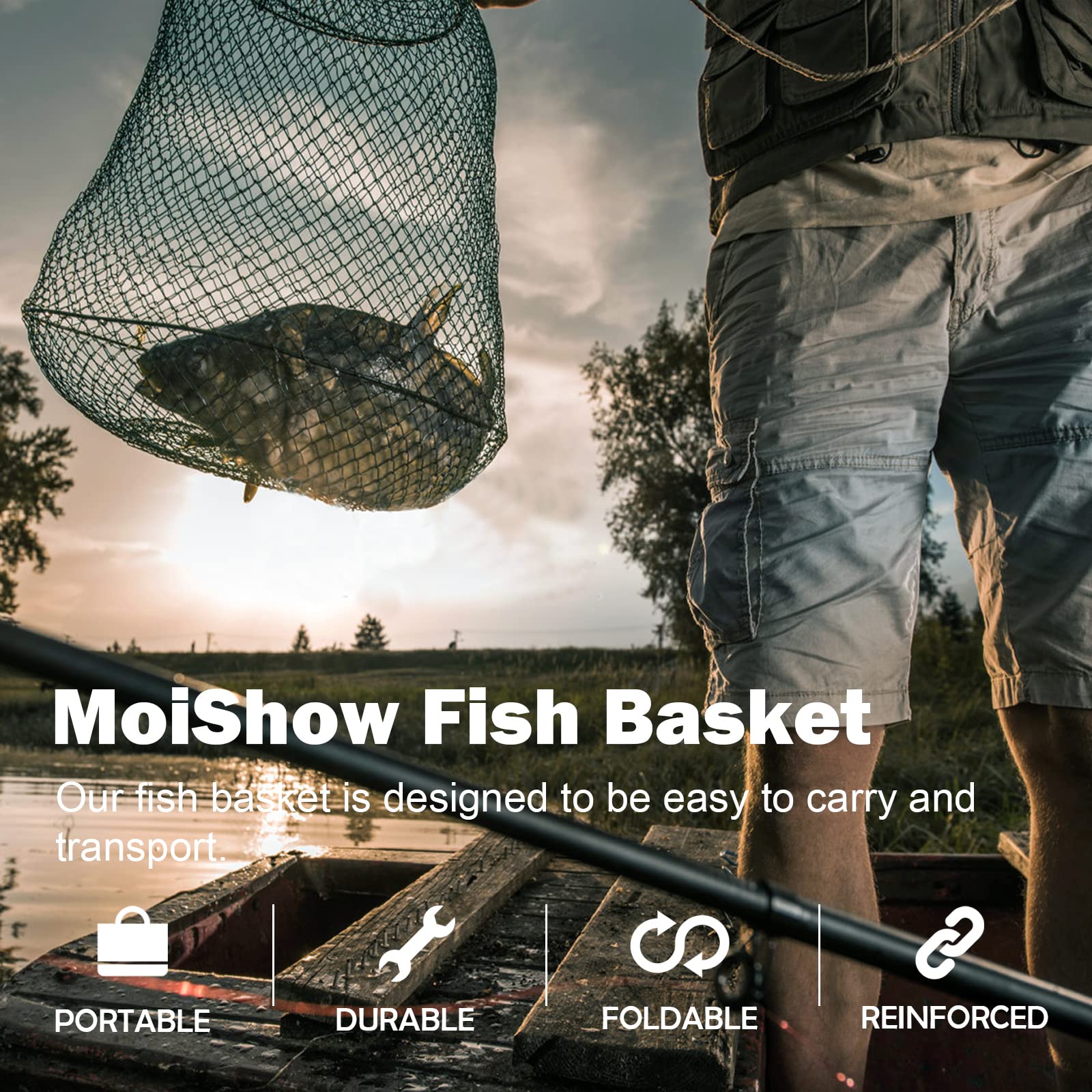 MoiShow Floating Fish Basket,Collapsible Fishing Basket (Green,13Inch * 18Inch) Fish Baskets Fishing Net Cage
