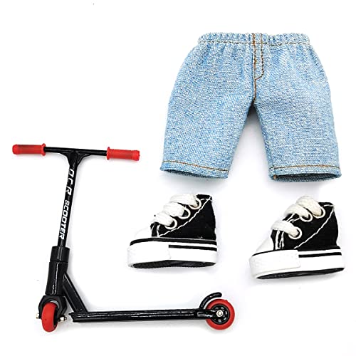 MIKEMENG Finger Scooter with Mini Scooters Tools and Shoes Finger Board Accessories - Pack 1 Black Finger Toy for Old Kid (Jeans Pant)