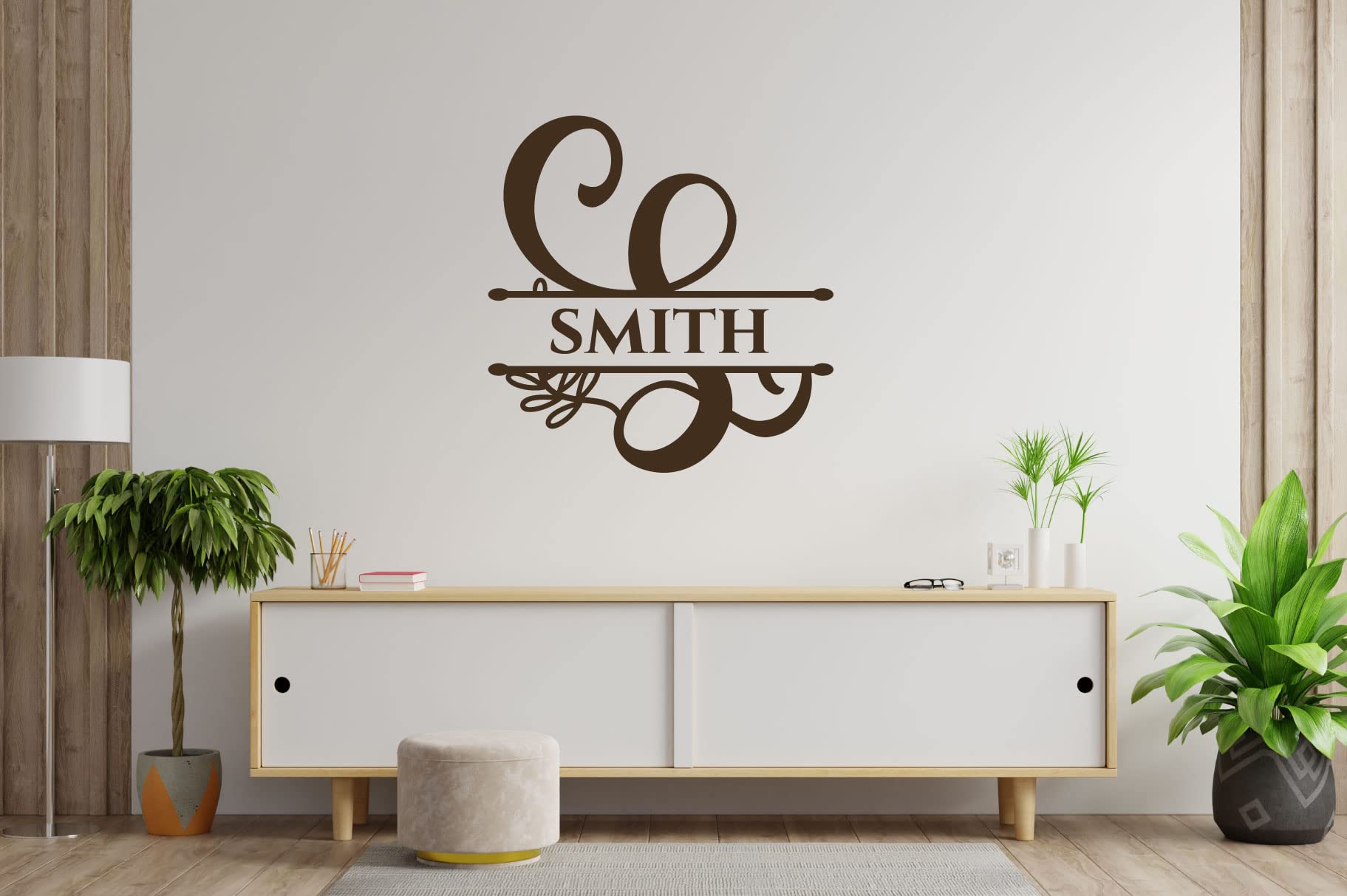 Personalized Vinyl Wall Decal - Monogram Initial with Last Name - Home Decor for Family Room, Nursery, Bedroom, or Wedding Decor - Beautiful Customized Letters - Removable Sticker
