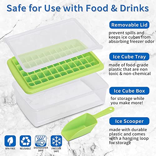 Large Ice Cube Mold, Ice Cube Tray for Freezer, Sphere Ice Container for Cocktails, 55 Mini Nugget Tray with Lid and Bin, Pebble Ice Bucket-Comes with Scoop, Cover, Ice Maker and Holder.