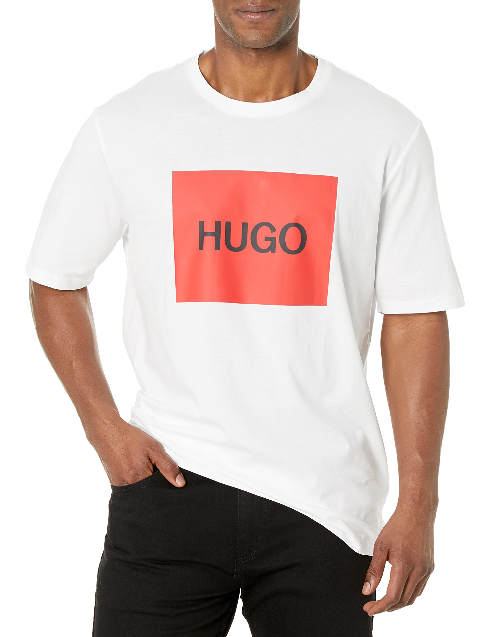 HUGO Boss Men's Dolive Crew Neck Logo Box Jersey T-Shirt, White Chalk, Medium
