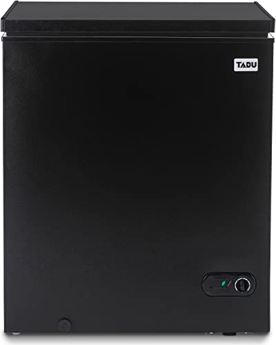 TABU Chest Freezer, 5.0 Cu Ft Deep Freezer with Removable Storage Basket, Black Top Open Door Freezer with 7 Level Adjustable Temperature, Compact Freezer with Top Open Door (Black)