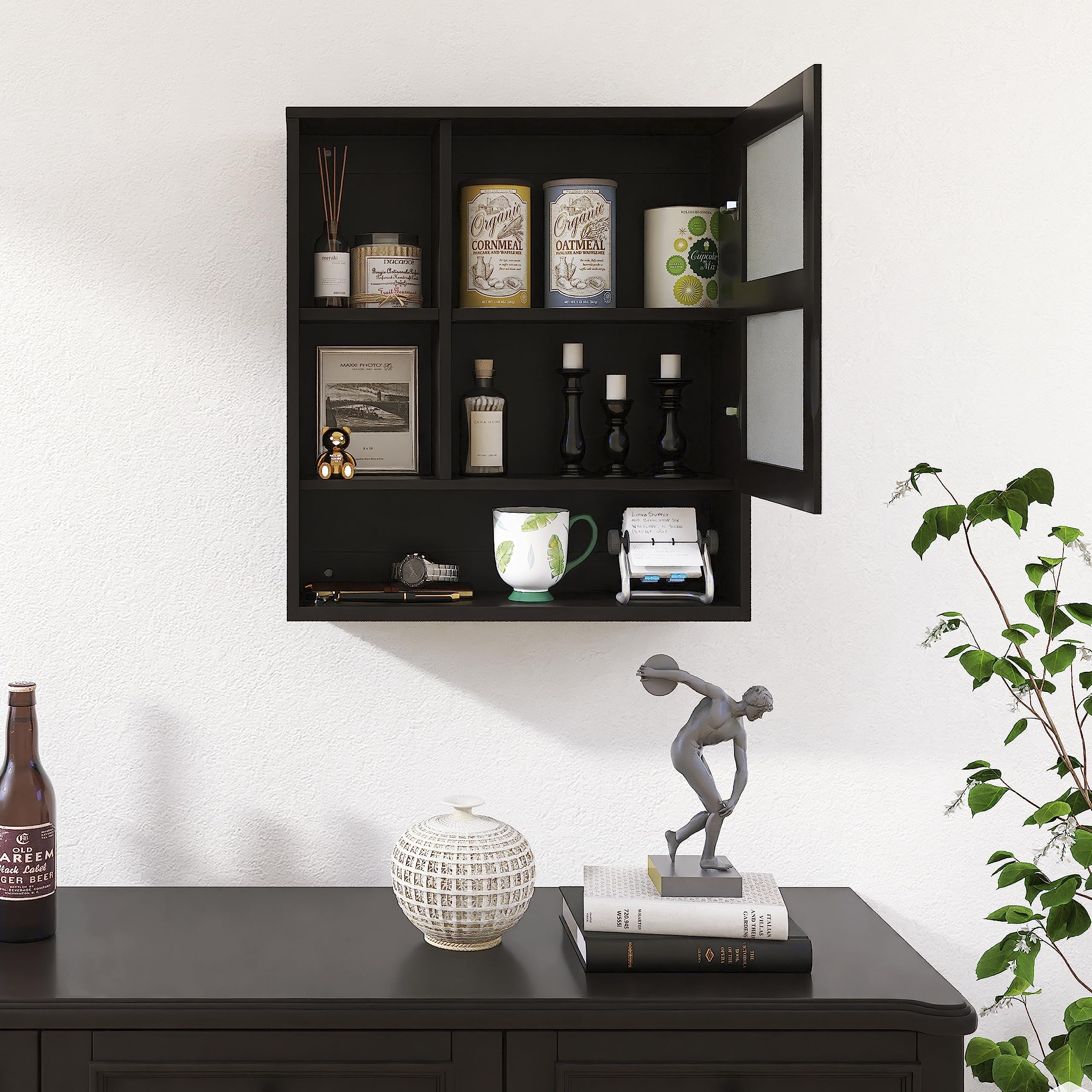 SMIBUY Bathroom Mirror Cabinet Wall Mounted, Bamboo Space Saver Medicine Cabinet, Wall Hanging Over Toilet Storage Cabinet with Mirror Door and Adjustable Shelf (Black)