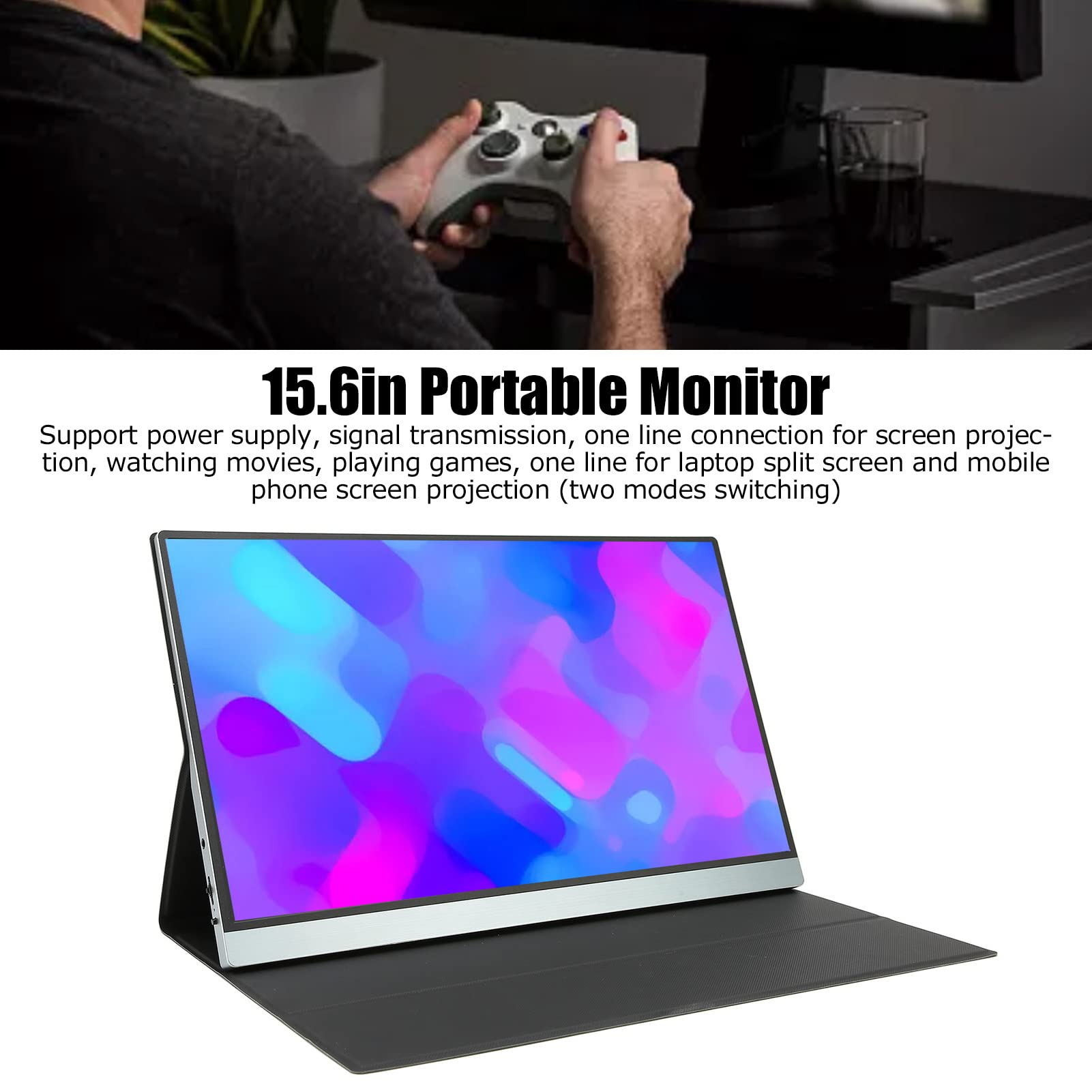 Qinlorgo 15.6in Monitor, Portable Monitor Projection Function 4K HD for Gaming for Home for Office US Plug